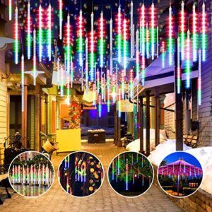 allnice meteor shower lights falling rain lights christmas lights 30cm 8 tube 192 leds fairy string lights for halloween christmas wedding tree garden home outdoor decoration (multicolor)