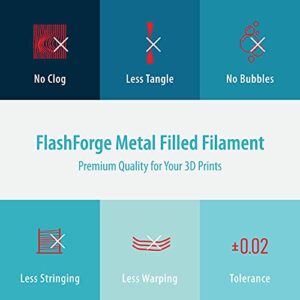 FLASHFORGE D-Series Metal Filled 3D Printer Filament, 1.75mm (Aluminum), 0.5kg Spool (1.1lbs), Guaranteed Fresh, Dimensional Accuracy +/- 0.02mm, Tangle-Free, Fits Most FDM Printers [Risk-Free]