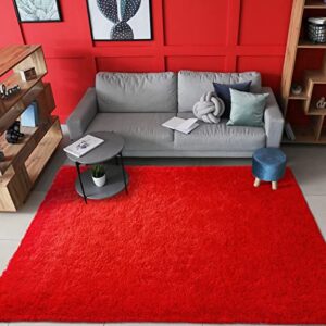 AROGAN Fluffy Rugs for Bedroom Living Room, Shag Area Rugs for Nursery Kids Girls Room, Plush Fur Rug for Playroom Dorm 3x5 Feet, Red