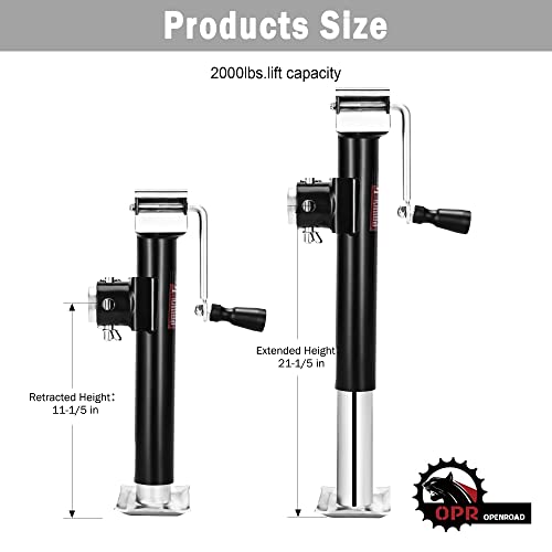 OPENROAD 2000lbs Swivel Trailer Jack (2 Pack),10 Inch Vertical Travel Weld-On Pipe-Mount Trailer Jack with A3 Steel Jack Footplate Sidewind Handle & Pull Pin,for Campers RVs Boats Utility Trailers