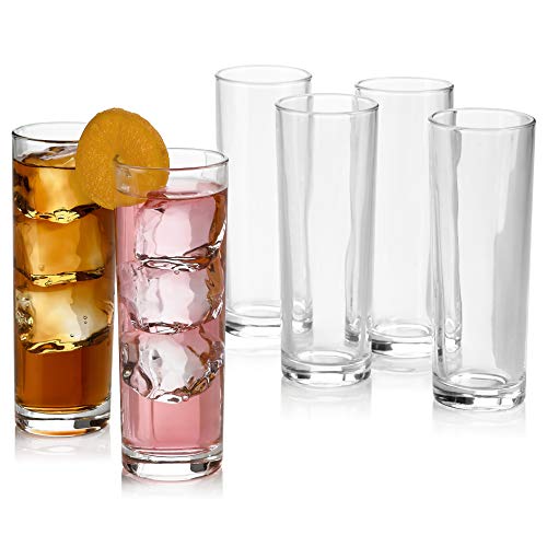 Set of 8 Cocktail Highball Glasses, Tall Drinking Glasses for Water, Juice, Cocktails, Beer and More, Elegant Bar Glasses, Italian, 10 oz Highball Glasses