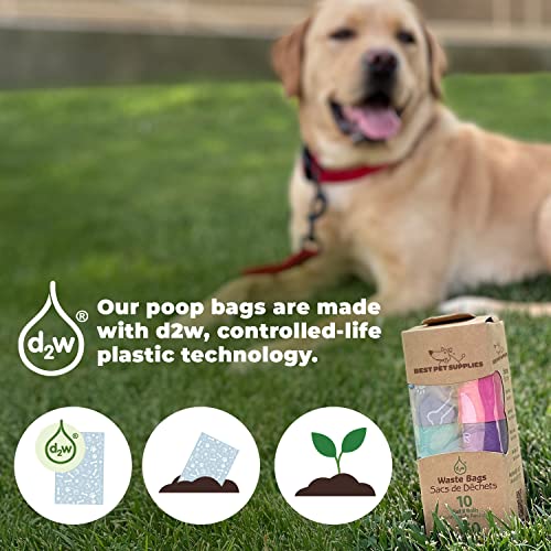 Best Pet Supplies Dog Poop Bags for Waste Refuse Cleanup, Doggy Roll Replacements for Outdoor Puppy Walking and Travel, Leak Proof and Tear Resistant, Thick Plastic - Pink Heart, 360 Bags