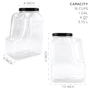 Cornucopia Clear Plastic Gallon Jar with Handle and Airtight Lid (2-Pack) for Bulk Food, Craft Supplies, Paint and Detergent Storage and More