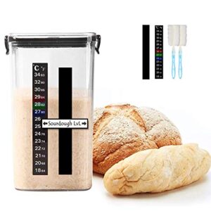 sourdough starter jar kit, 45 oz diy sourdough starter jar with magnetic strip, thermometer, fruit magnet, jar cleaning brushes - reusable sourdough jar kit, use for home bakery & dry food storage