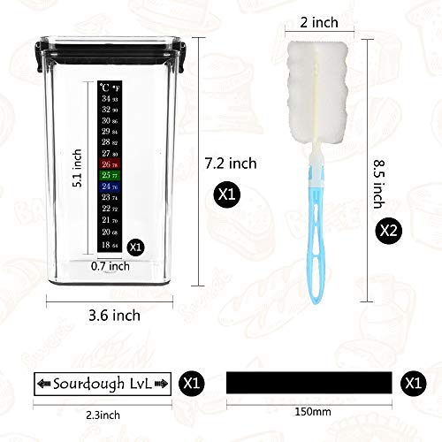 Sourdough Starter Jar Kit, 45 Oz DIY Sourdough Starter Jar with Magnetic Strip, Thermometer, Fruit magnet, Jar cleaning brushes - Reusable Sourdough Jar Kit, Use for Home Bakery & Dry Food Storage