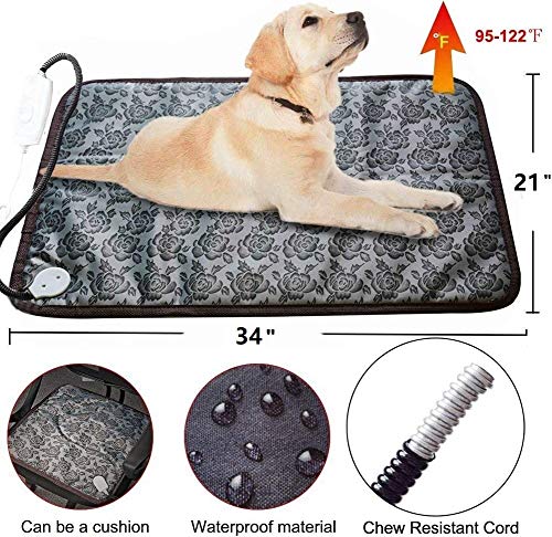 Pet Heating Pad Electric Dog Heating Pad for Large Dog,Heated Cat Bed Mat with Chew Resistant Cord Indoor Dog Warming Bed Pad Pet Heated Bed