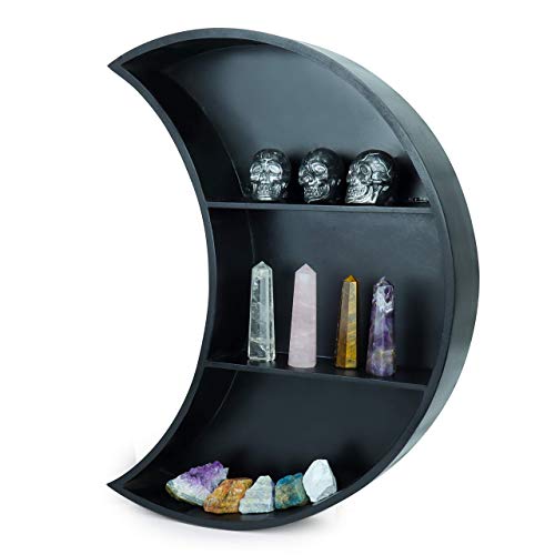 MUDHEN Black Crescent Moon Shelf for Crystals, Essential Oils, and Gothic Decor - Moon Shaped Shelf - Crystal Shelf - Bohemian Decor, Moon Wall Decor for Bedroom, Dorm, Living Room, Nursery