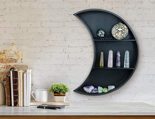 MUDHEN Black Crescent Moon Shelf for Crystals, Essential Oils, and Gothic Decor - Moon Shaped Shelf - Crystal Shelf - Bohemian Decor, Moon Wall Decor for Bedroom, Dorm, Living Room, Nursery