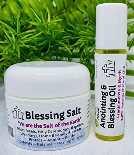 Set of Urban ReLeaf Blessing Salt and Anointing & Blessing Oil Roll-On. Holy Ceremony Wedding Baptism Meals Housewarming Purify Meditate Pray. Dead Sea Salt. Bible Oils Frankincense, Myrrh.