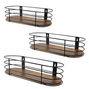 calenzana oval floating wall shelves set of 3, rustic wood wire frame hanging shelf for bathroom bedroom kitchen living room