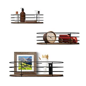 Calenzana Oval Floating Wall Shelves Set of 3, Rustic Wood Wire Frame Hanging Shelf for Bathroom Bedroom Kitchen Living Room