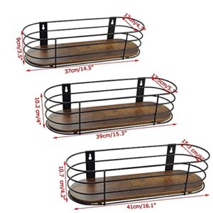 Calenzana Oval Floating Wall Shelves Set of 3, Rustic Wood Wire Frame Hanging Shelf for Bathroom Bedroom Kitchen Living Room