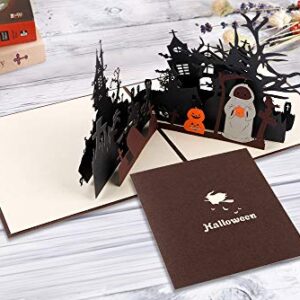 SICOHOME Halloween Greeting Card,6"x 6" 3D Halloween Castle Pop Up Greeting Card with Envelope for Kids