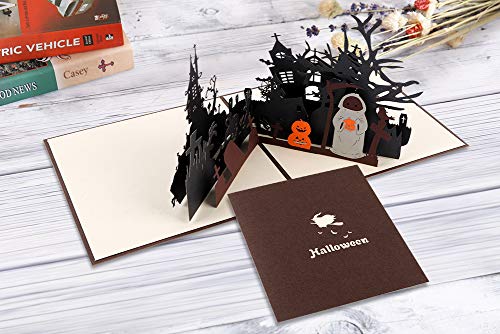 SICOHOME Halloween Greeting Card,6"x 6" 3D Halloween Castle Pop Up Greeting Card with Envelope for Kids