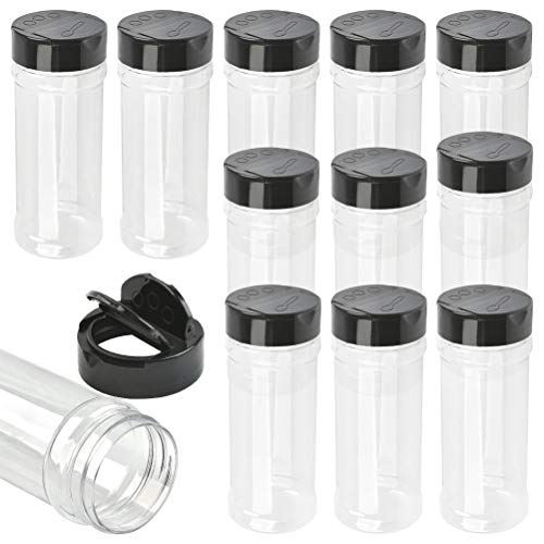 12 Pack Plastic Spice Containers, 8oz Plastic Spice Jars with Black Cap, Plastic Spice Bottles With Shaker Lids, Empty Seasoning Bottles Plastic Seasoning Containers for Spice, Herbs and Powders