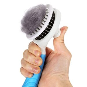 cat grooming brush, self cleaning slicker brushes for dogs cats pet grooming brush tool gently removes loose undercoat, mats tangled hair slicker brush for pet massage-self cleaning (blue)