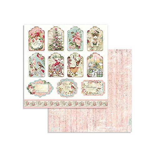 Stamperia Double Face Pink Christmas Scrapbook Paper Pad 8x8" Block 10 Sheets Double Sided Card Stock