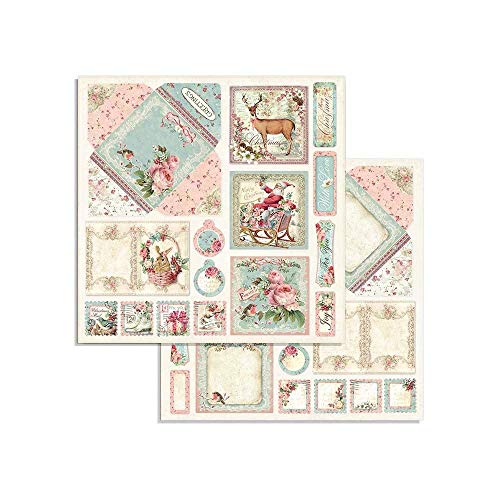 Stamperia Double Face Pink Christmas Scrapbook Paper Pad 8x8" Block 10 Sheets Double Sided Card Stock