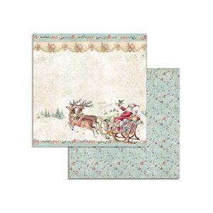 Stamperia Double Face Pink Christmas Scrapbook Paper Pad 8x8" Block 10 Sheets Double Sided Card Stock