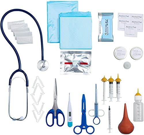 REDDOUDOU Puppy Kitten Whelping Kit, Whelping Kit with Feeding Nipple Bottle Stethoscope Scissors Cord Clamps Aspirator etc Full kit