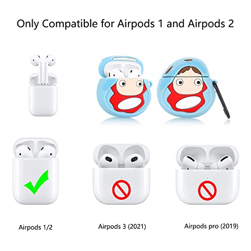 Silicone Cartoon Case with Keychain for Airpods 1 and 2, Suublg 3D Animation Character Design Cute Case Protective Covers Accessories Compatible with AirPods Earphone