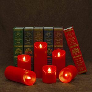 Urchoice Red Flameless Candles Battery Operated Pillar Real Wax Realistic Flickering Electric LED Candle(D 3" x H 3" 4" 5" 6" 7" 8") Set of 6, with 10-Key Remote and Cycling 24 Hours Timer