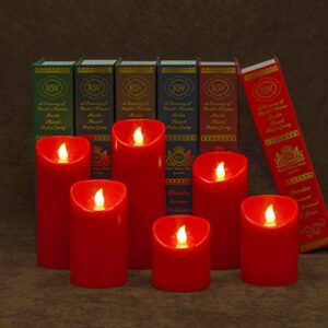 Urchoice Red Flameless Candles Battery Operated Pillar Real Wax Realistic Flickering Electric LED Candle(D 3" x H 3" 4" 5" 6" 7" 8") Set of 6, with 10-Key Remote and Cycling 24 Hours Timer