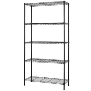 fdw 14" d x 36" w x 72" h 5-shelf wire shelving adjustable metal shelf large storage shelves heavy duty height commercial grade steel layer shelf 1250 lbs capacity,black