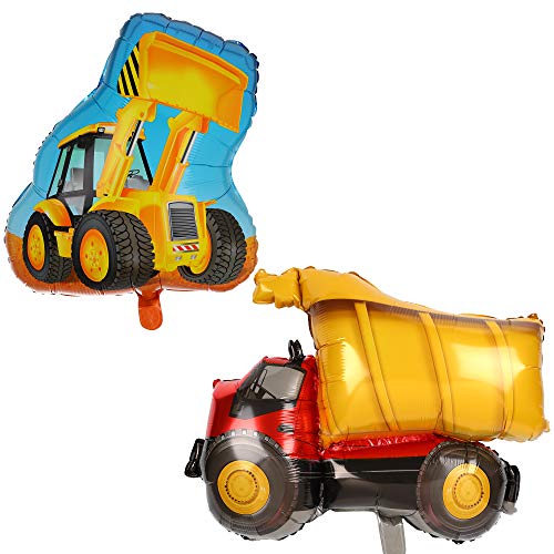 2 Pcs Construction Truck Themed Bulldozer Dump Truck Foil Mylar Balloon Birthday Party Decor Supplies