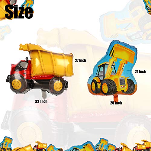 2 Pcs Construction Truck Themed Bulldozer Dump Truck Foil Mylar Balloon Birthday Party Decor Supplies