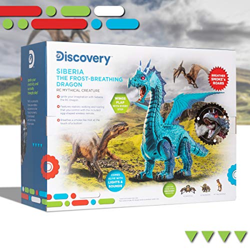 Discovery Kids RC Dragon Smoke, Large Dinosaur Toy w/Actual Smoke Breath, Wing-Flapping, Roaring, Light-Up, Realistic Sound, Easy to Use Remote Control, Fire Mist, Fun Robot Birthday & Christmas Gift