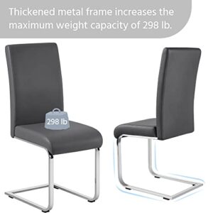 Yaheetech Dining Chairs Leather Upholstered Dining Side Chairs High Back Dining Room Chairs Metal Home Kitchen Furniture Modern 2PCS, Gray