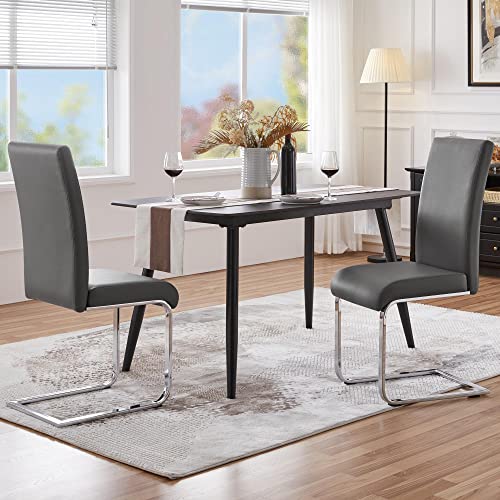 Yaheetech Dining Chairs Leather Upholstered Dining Side Chairs High Back Dining Room Chairs Metal Home Kitchen Furniture Modern 2PCS, Gray