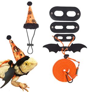 adoggygo halloween bearded dragon lizard leash harness hat set - bearded dragon clothe halloween pumpkin hat + 3 pack reptile harness leash for bearded dragon lizard reptile