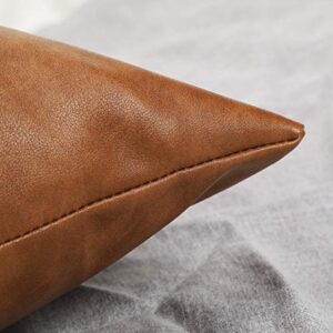 SEEKSEE Brown Faux Leather Accent Throw Pillow Cover 18x18 inch, 2-Pack Modern Country Farmhouse Style Pillowcase for Bedroom Living Room Sofa