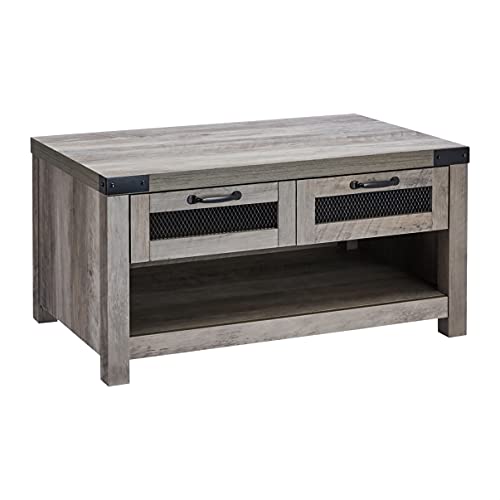 ROCKPOINT Coffee Table with Industrial Style Drawer, Grey Wash