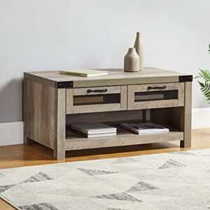 ROCKPOINT Coffee Table with Industrial Style Drawer, Grey Wash