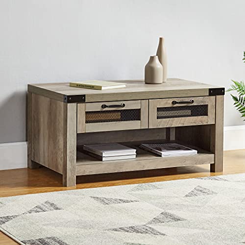 ROCKPOINT Coffee Table with Industrial Style Drawer, Grey Wash