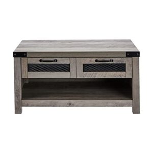 ROCKPOINT Coffee Table with Industrial Style Drawer, Grey Wash