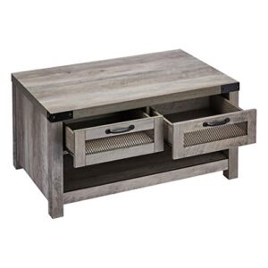 ROCKPOINT Coffee Table with Industrial Style Drawer, Grey Wash