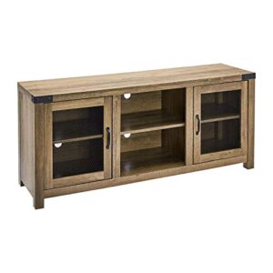 rockpoint 58inch tv stand entertaiment media console center industrial style door, dark oak