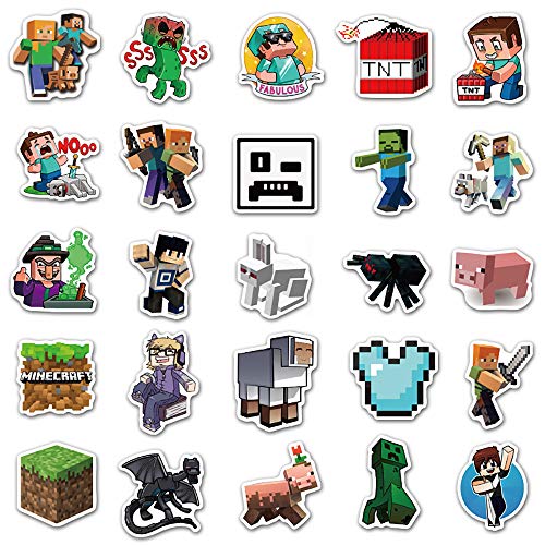 Potota Minecra_ft Stickers| 50 Pack |Vinyl Waterproof Stickers for Laptop,Bumper,Water Bottles,Computer,Phone,Hard hat,Car Stickers and Decals,(Minecra_ft-50)