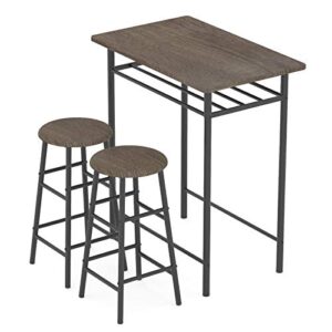 weehom bar table with 2 bar stools, pub dining height table set, kitchen counter with bar chairs,bistro table sets for kitchen living room, built in storage layer, easy assemble