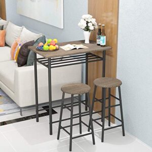 Weehom Bar Table with 2 Bar Stools, Pub Dining Height Table Set, Kitchen Counter with Bar Chairs,Bistro Table Sets for Kitchen Living Room, Built in Storage Layer, Easy Assemble