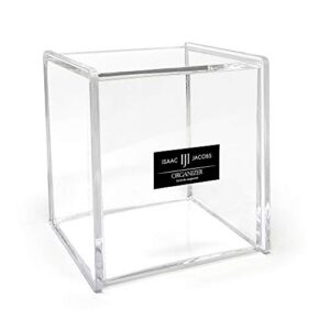 isaac jacobs clear acrylic cube organizer with lid (5.25" l x 5.25" w x 5.75" h), stackable, storage solution for makeup, school & office supplies & more, for bathroom, kitchen, office