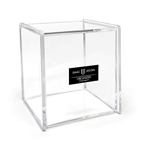 Isaac Jacobs Clear Acrylic Cube Organizer with Lid (5.25" L x 5.25" W x 5.75" H), Stackable, Storage Solution for Makeup, School & Office Supplies & More, for Bathroom, Kitchen, Office