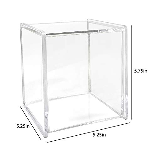 Isaac Jacobs Clear Acrylic Cube Organizer with Lid (5.25" L x 5.25" W x 5.75" H), Stackable, Storage Solution for Makeup, School & Office Supplies & More, for Bathroom, Kitchen, Office