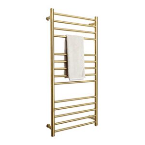 bergoto towel warmer rack home bathroom 14 bar stainless steel space saving plug-in wall mounted cloth towel heated drying rack gold/black (gold)