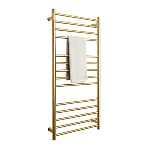 BERGOTO Towel Warmer Rack Home Bathroom 14 Bar Stainless Steel Space Saving Plug-in Wall Mounted Cloth Towel Heated Drying Rack Gold/Black (Gold)