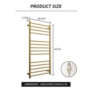 BERGOTO Towel Warmer Rack Home Bathroom 14 Bar Stainless Steel Space Saving Plug-in Wall Mounted Cloth Towel Heated Drying Rack Gold/Black (Gold)